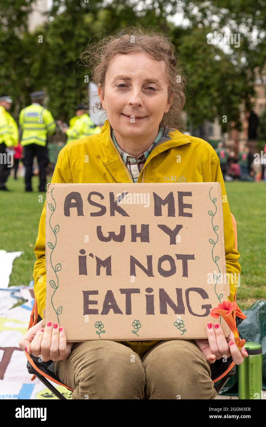 London, UK. 01st Sep, 2021. An Extinction Rebellion Earth Fast activist ...