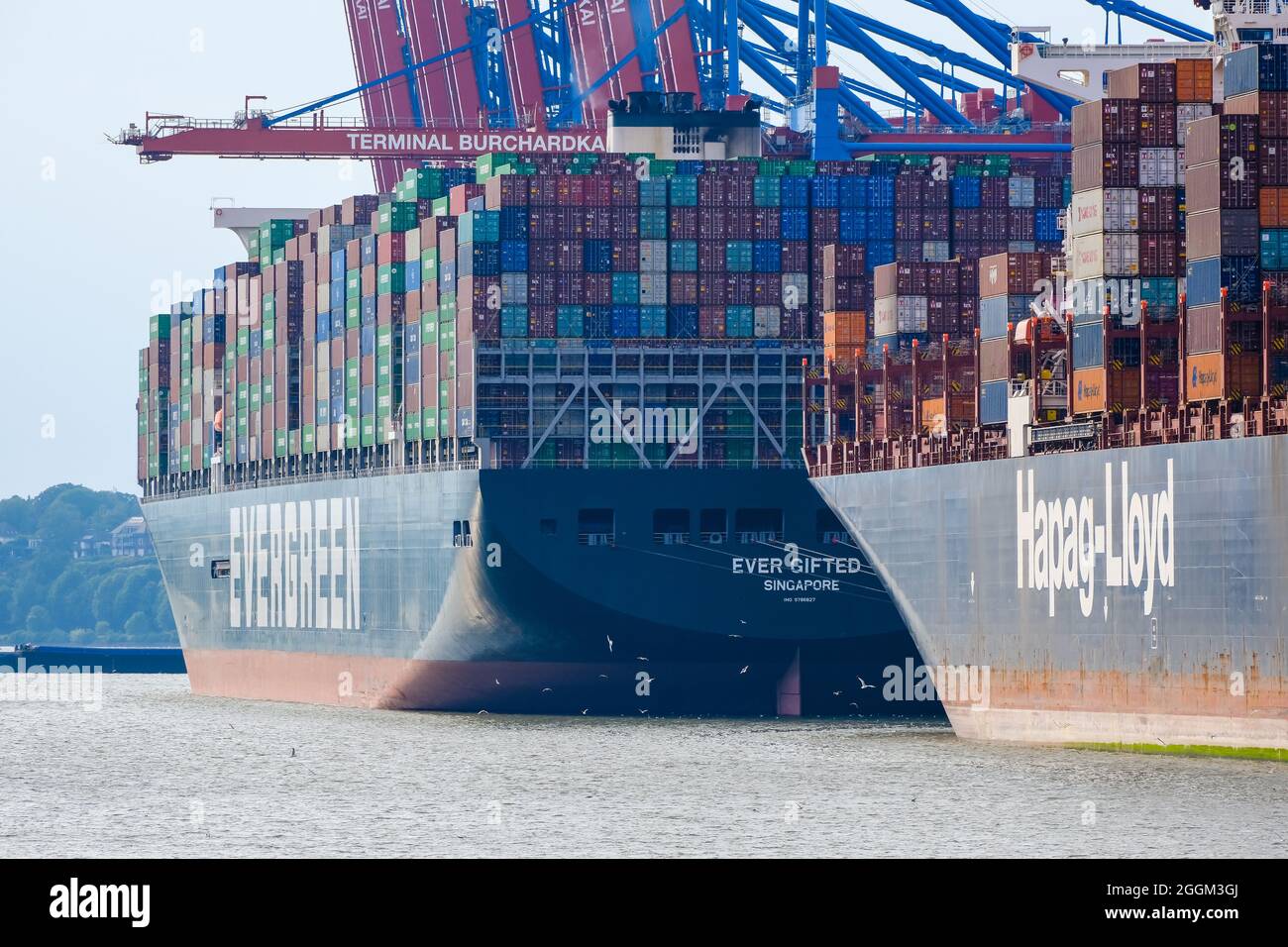 Hamburg, Germany - Container ships in the Port of Hamburg, the Tayma ...