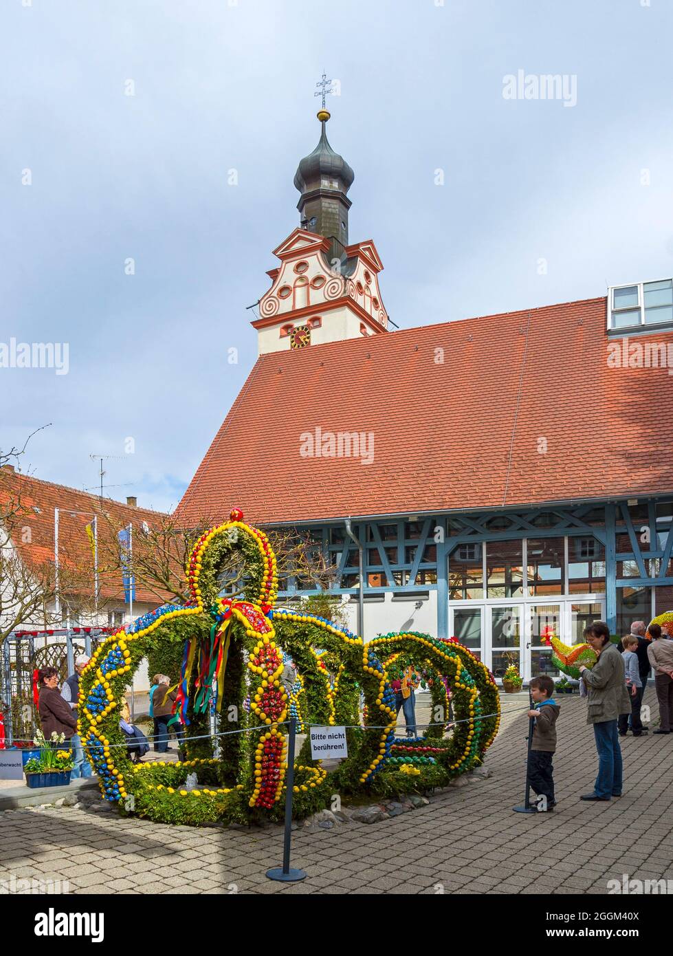 Germany, Baden-Wuerttemberg, Oberstadion, Easter fountain with painted ...