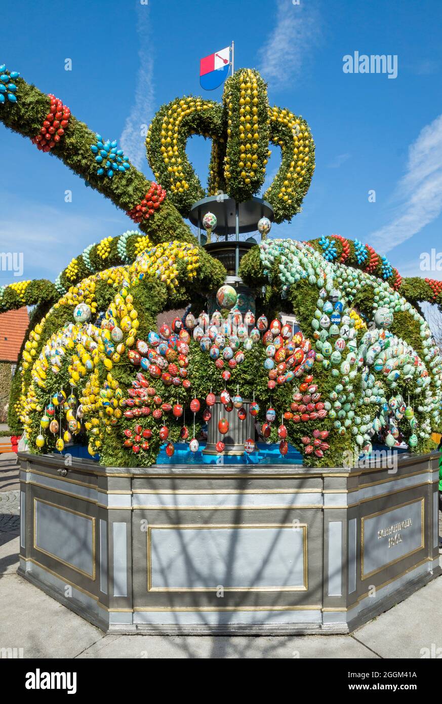 Germany, Baden-Württemberg, Schechingen, Easter fountain with over ...