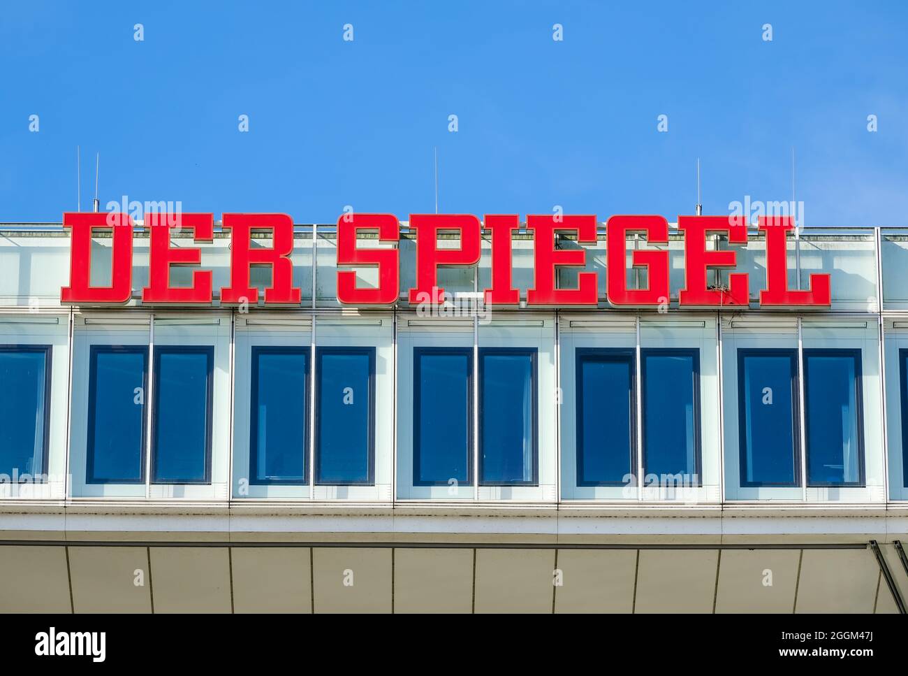 Hamburg, Germany - Der Spiegel, logo on the facade of the publishing ...