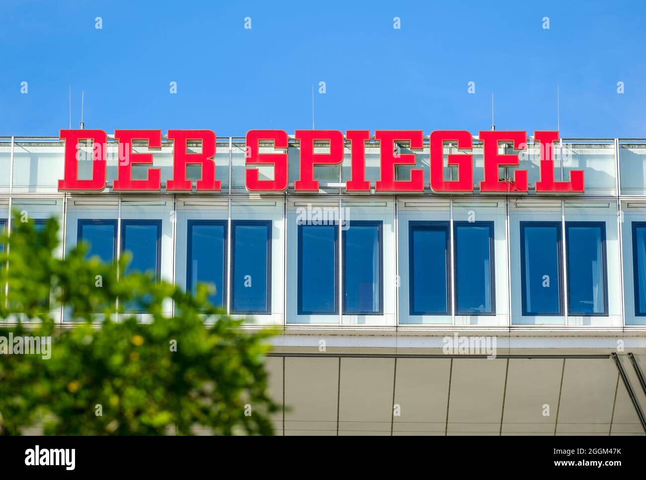 Hamburg, Germany - Der Spiegel, logo on the facade of the publishing ...