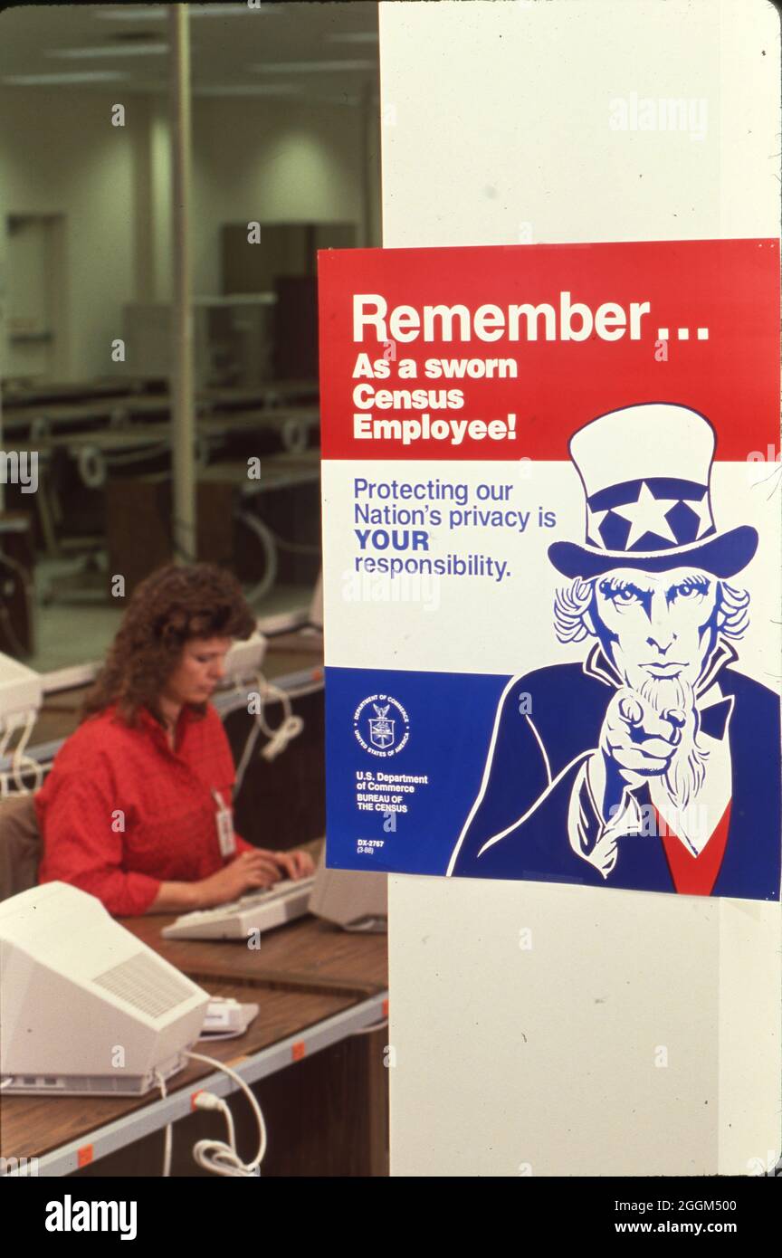 Austin Texas USA, 1990: Data processing clerk sits at workstation ...