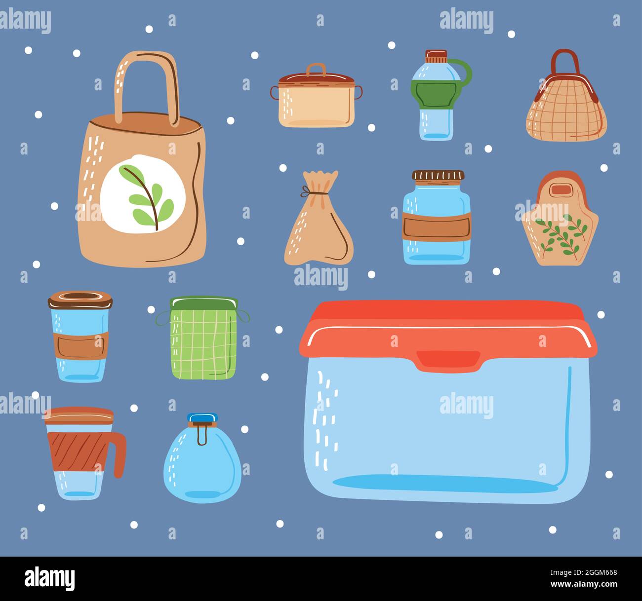 collection of reusable containers and bags icons Stock Vector Image ...