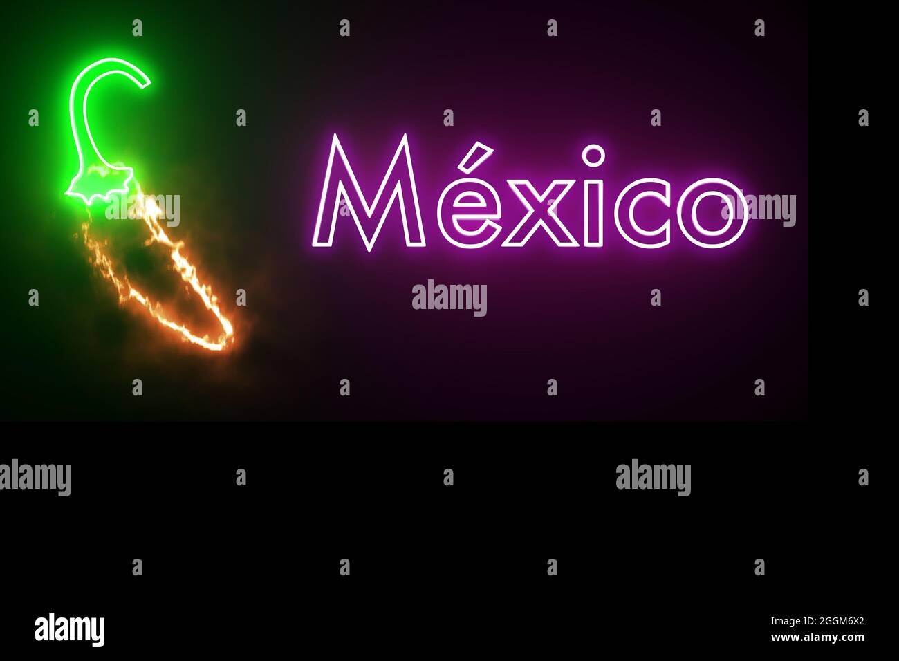 Mexico animation of neon letters with burning chili fruit, Mexican ...