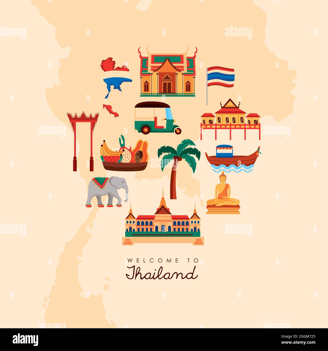 welcome thailand poster with traditional icons Stock Vector Image & Art ...