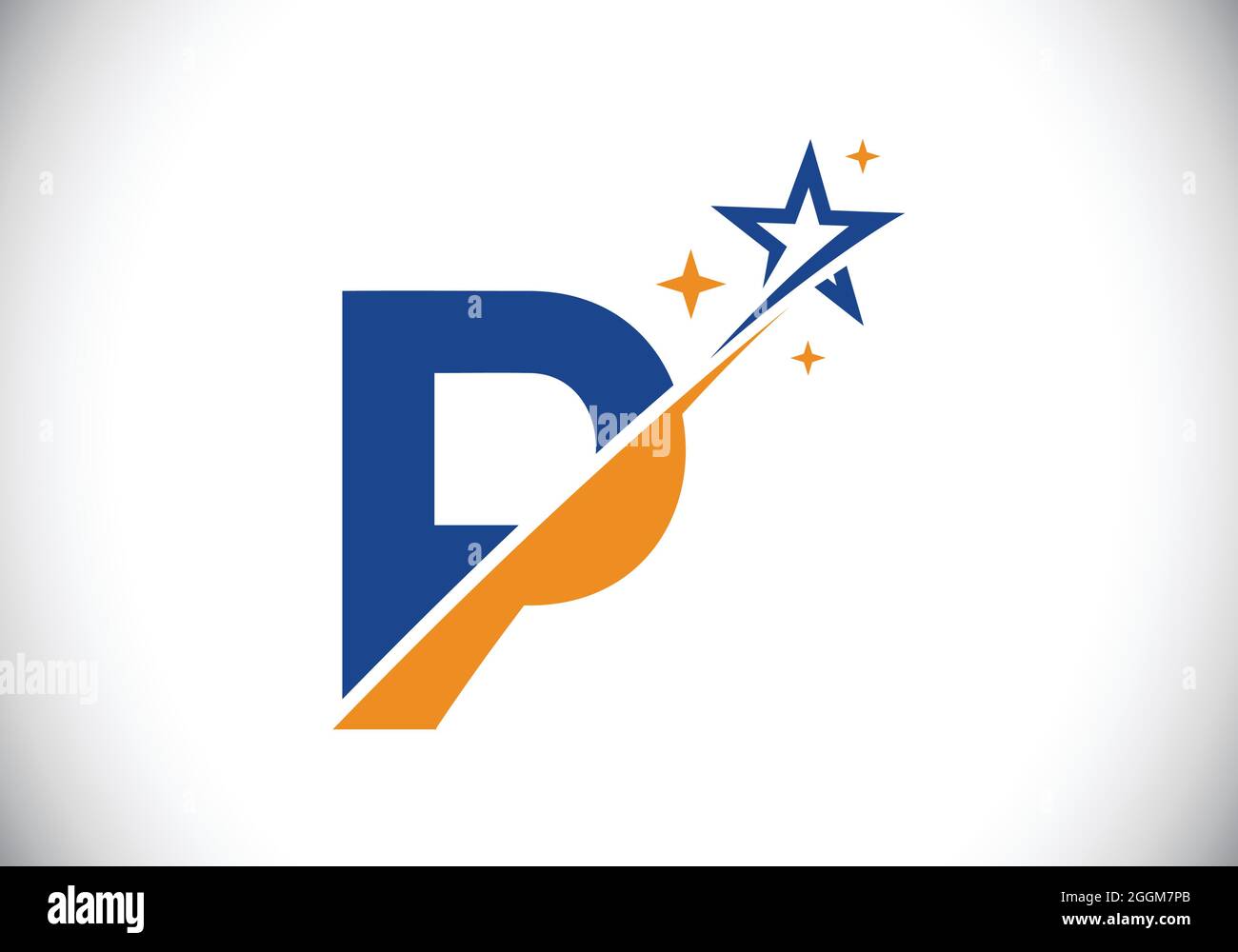 Initial P monogram letter alphabet with swoosh and star logo icon ...