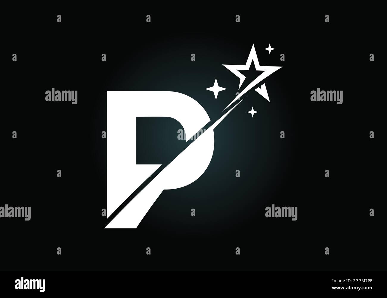 Initial P monogram letter alphabet with swoosh and star logo icon ...