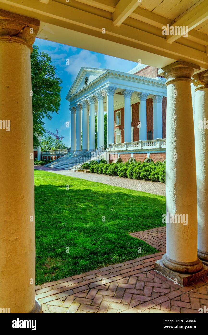 The Rotunda framed by Pavilion columns at the University of Virginia in ...