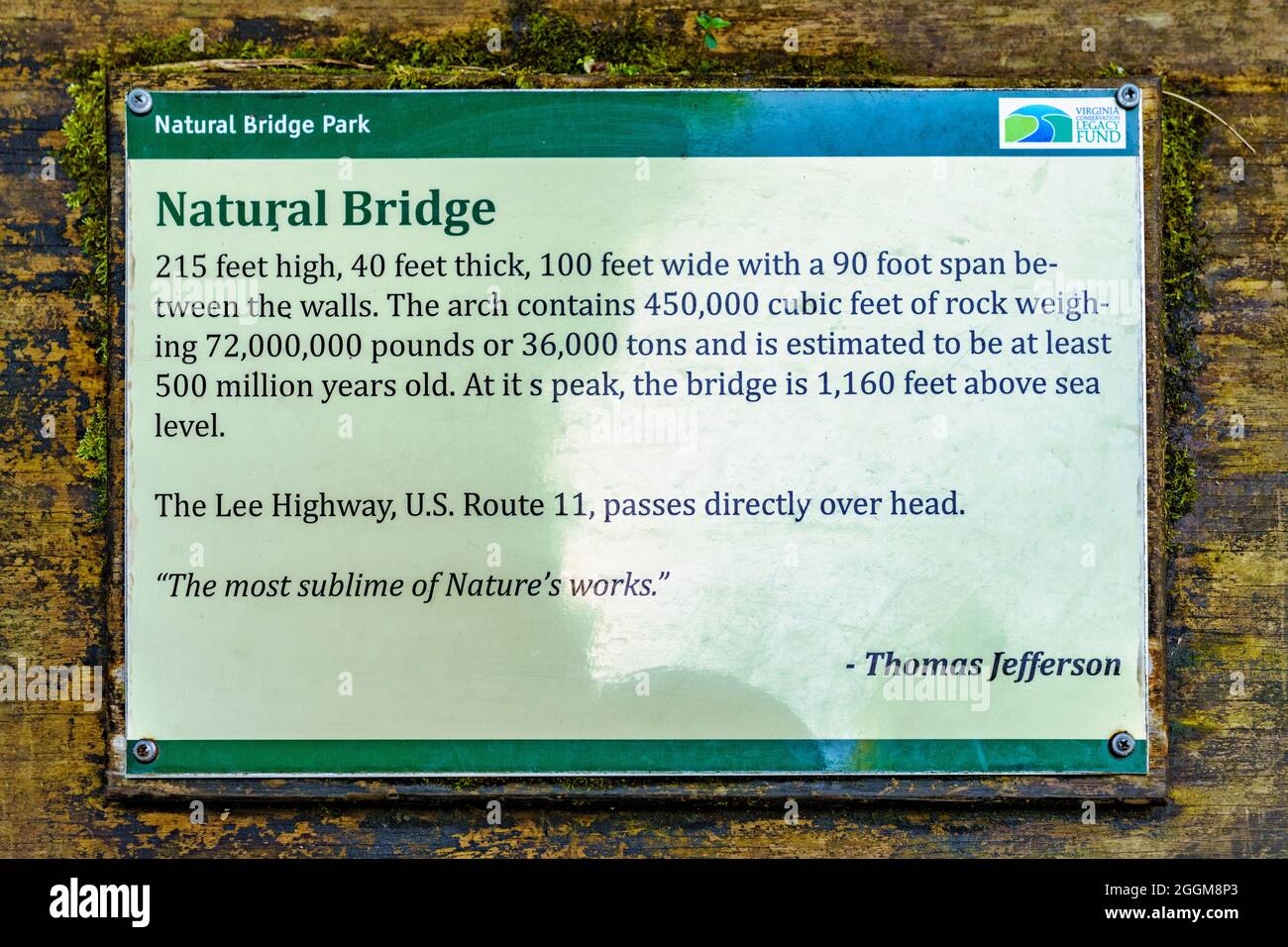 Information sign for the Natural Bridge at Natural Bridge State Park in ...