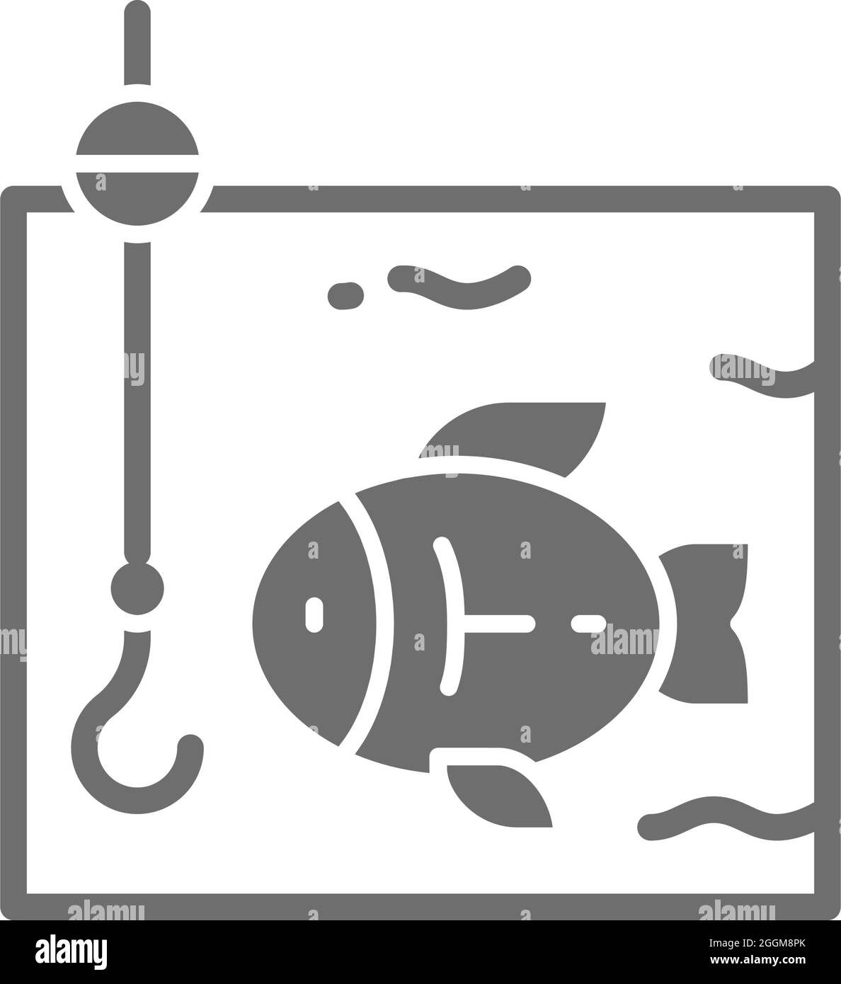 Vector fishing, hook with fish underwater grey icon. Symbol and sign ...