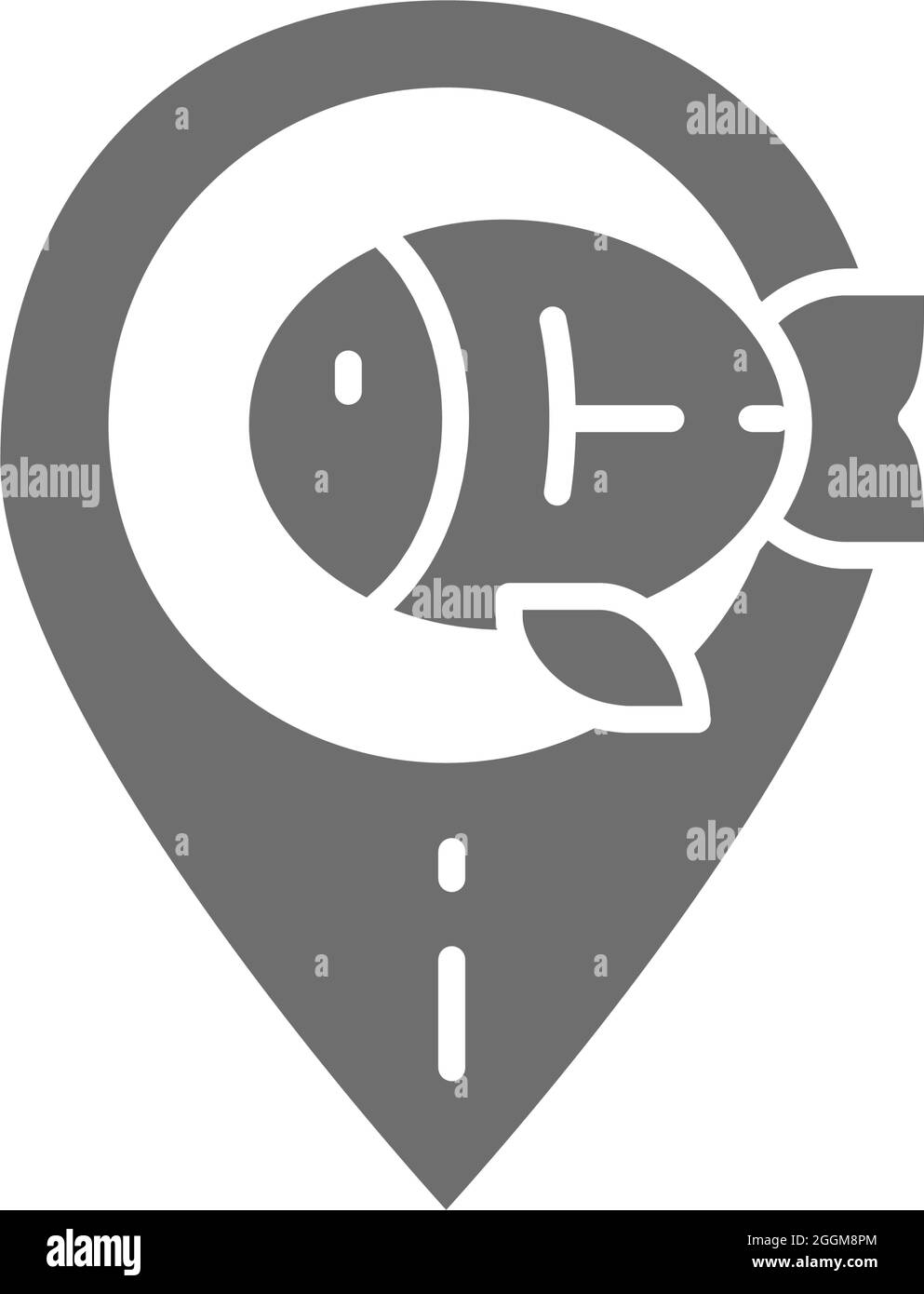 Vector fishing spot, fish location grey icon. Symbol and sign ...