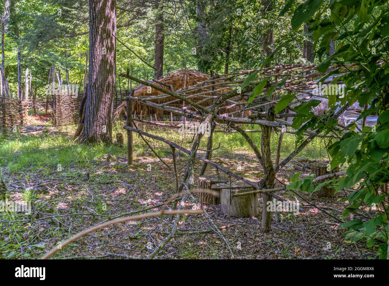 A wooden lean to in the recreated Native American village in the ...