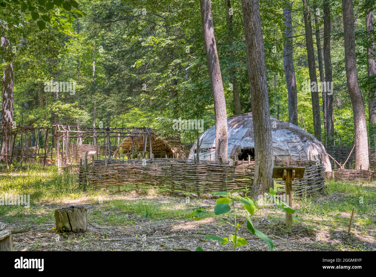 Recreated Native American village in the Monacan Living History Exhibit ...