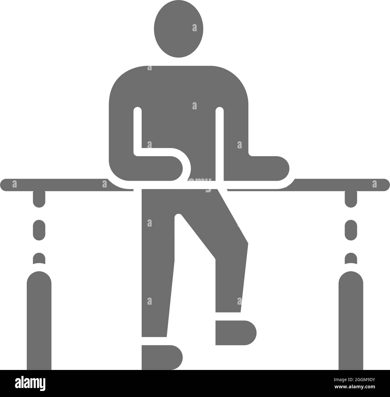 Patient recovery, physiotherapy, rehabilitation treatment grey icon ...