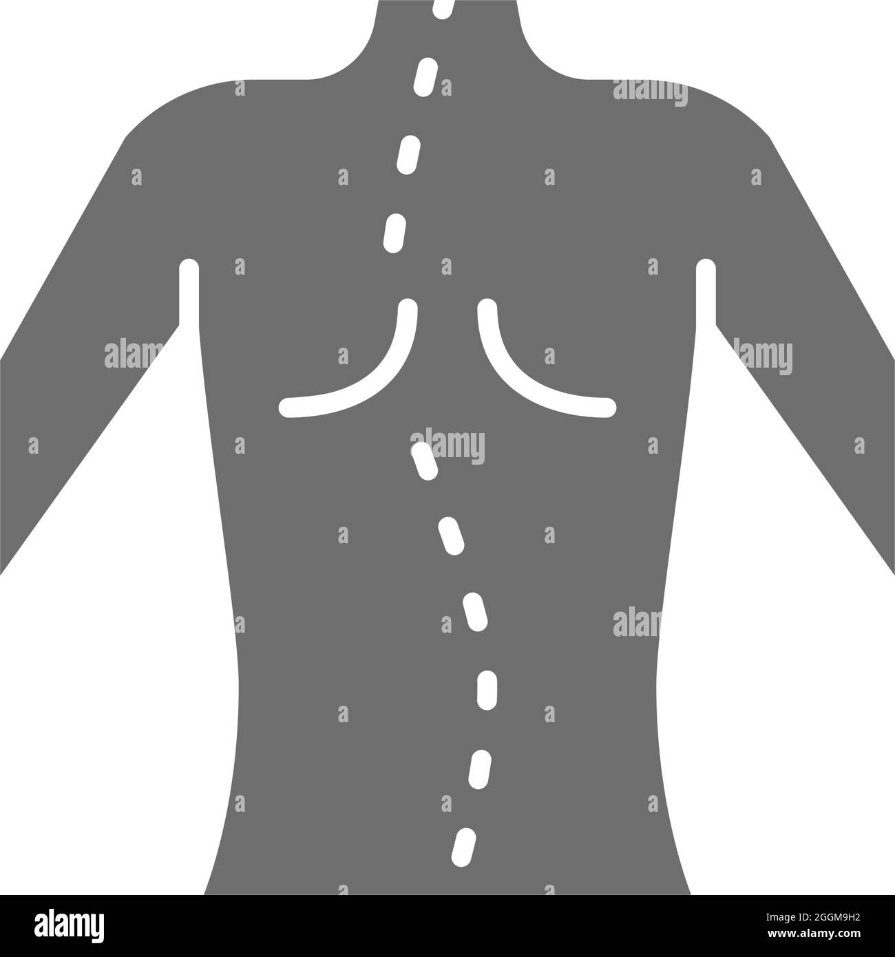 Scoliosis, curvature of spine grey icon. Isolated on white background ...