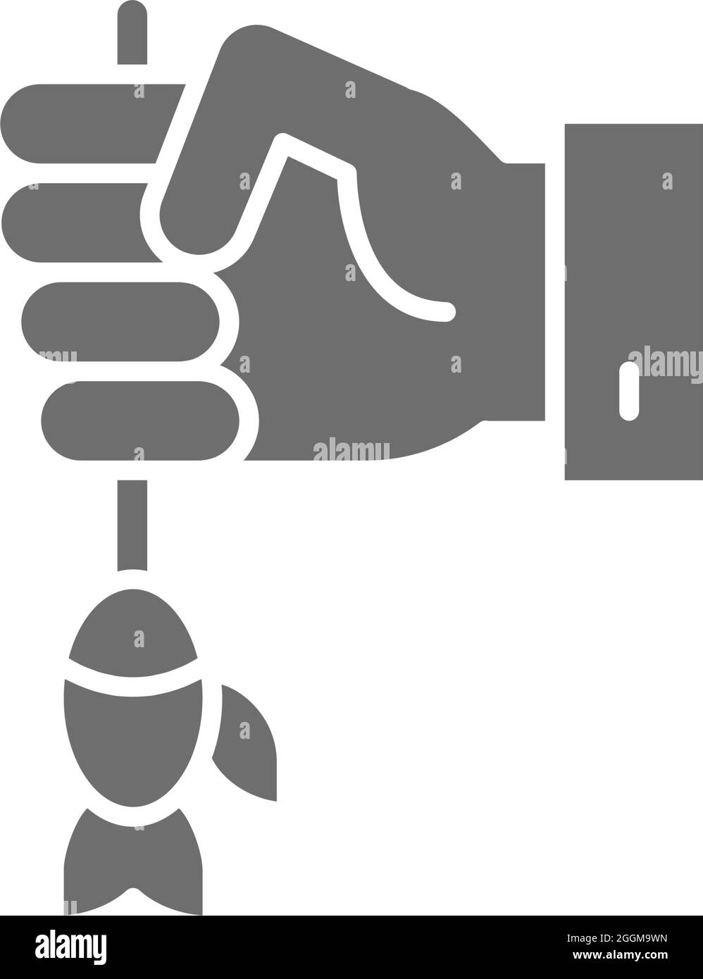Hand with fish, fishing bait, lure grey icon Stock Vector Image & Art ...