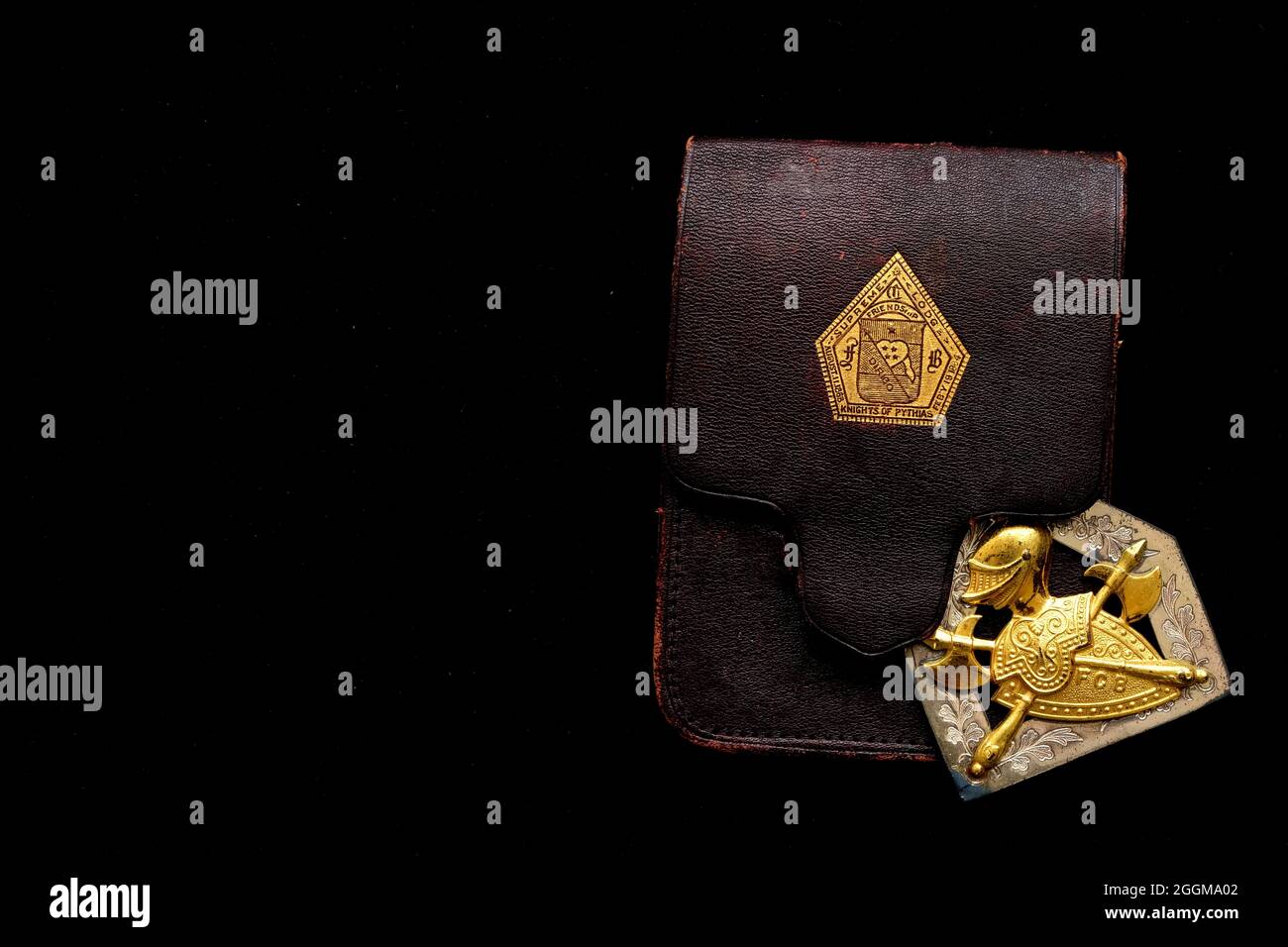Badge with leather pocket case of the Knights of Pythias, a fraternal ...