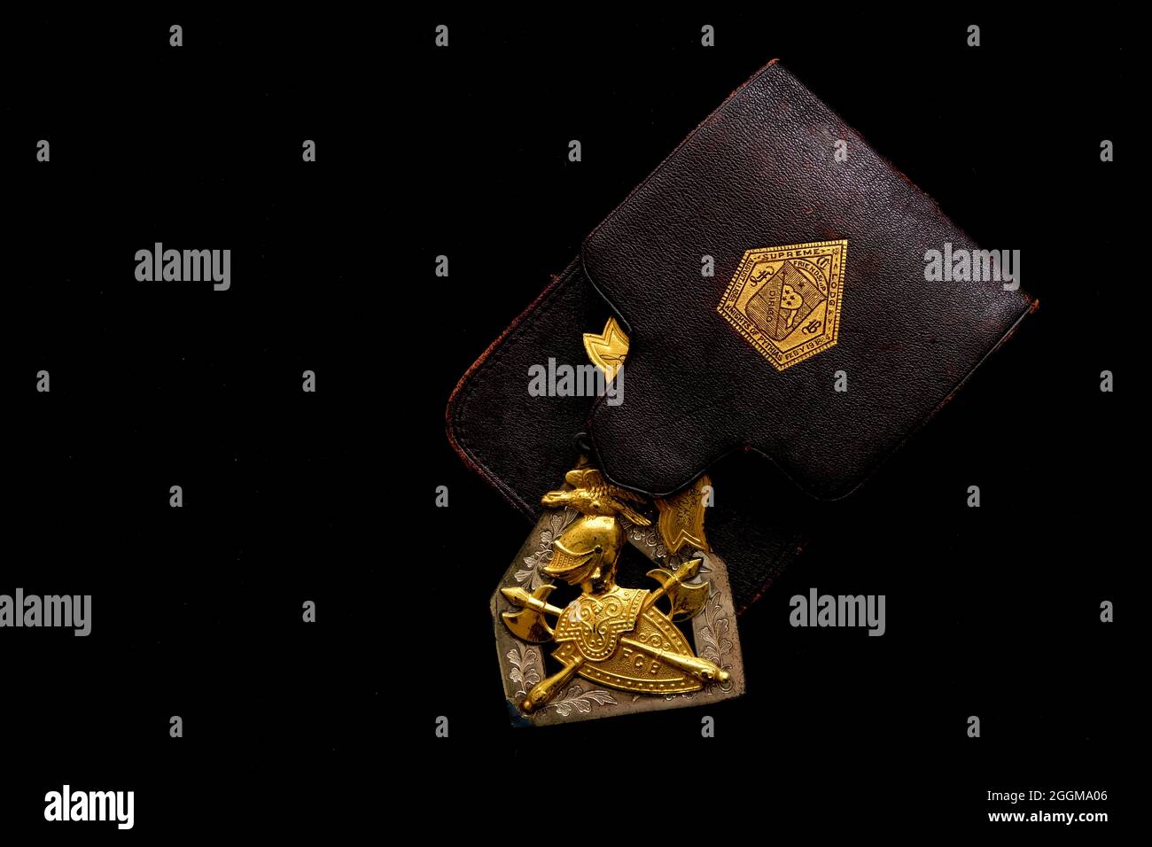 Badge with leather pocket case of the Knights of Pythias, a fraternal ...