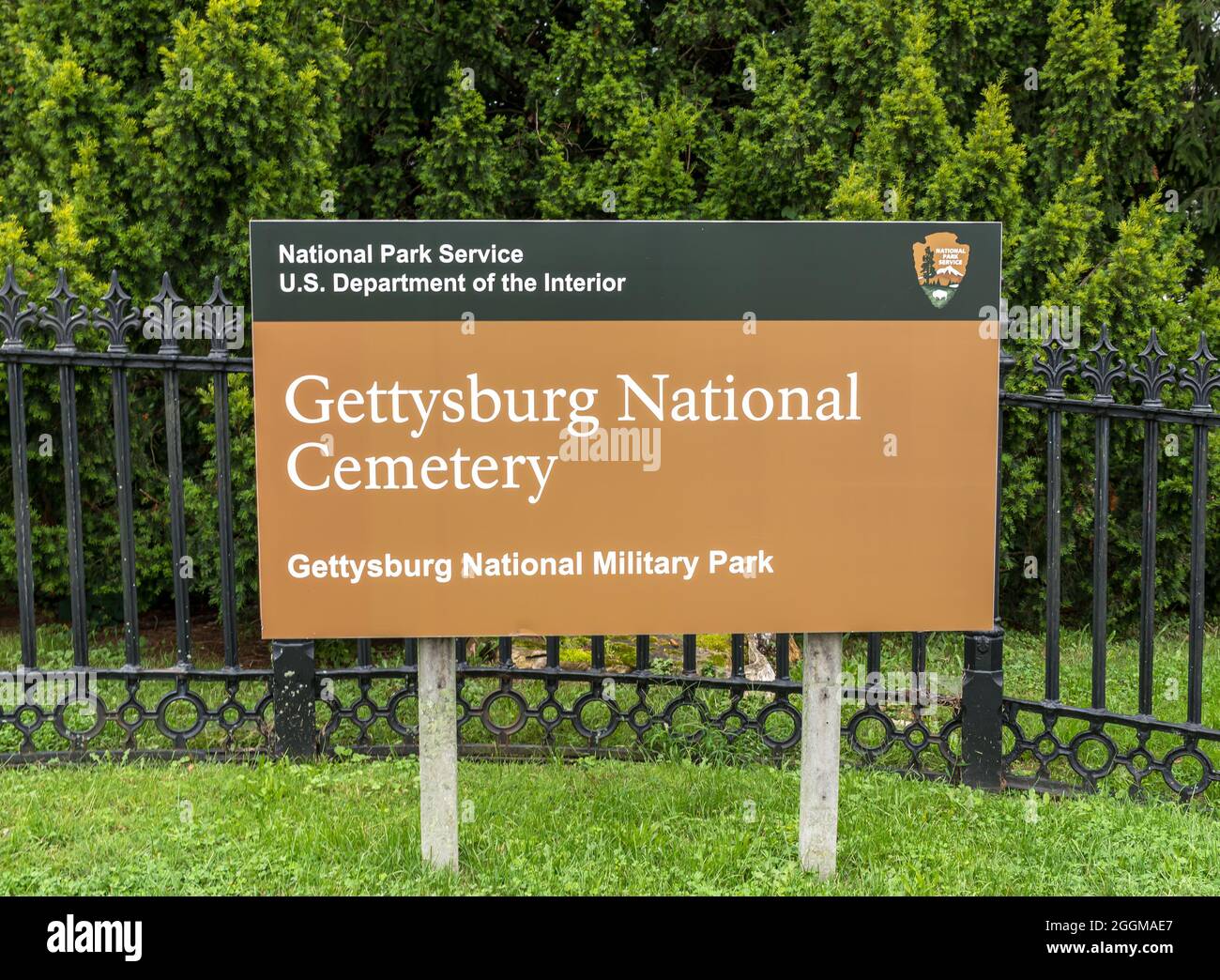The sign for the Gettysburg National Cemetery on the grounds of the ...
