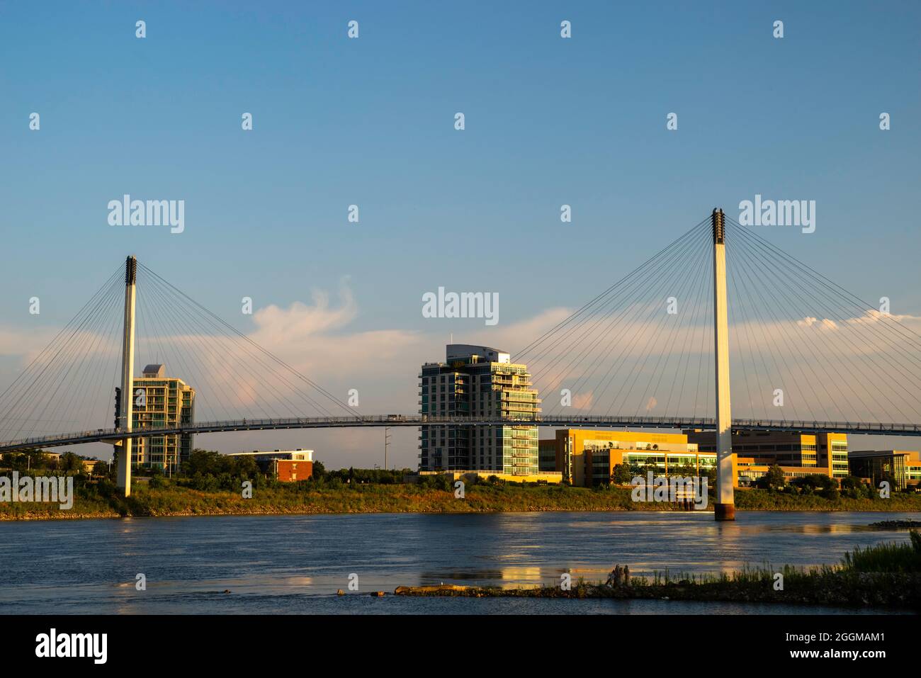 Bob Kerrey Pedestrian Bridge and Riverfront Place on a beautiful ...