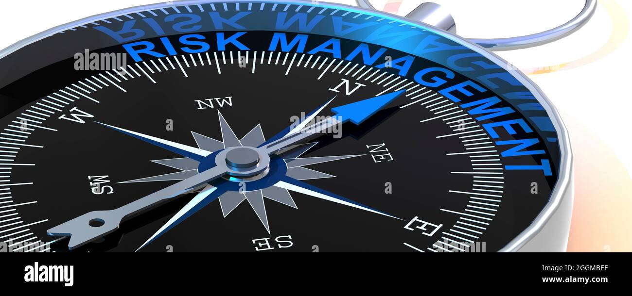 Compass needle pointing to word risk management, 3d rendering Stock ...
