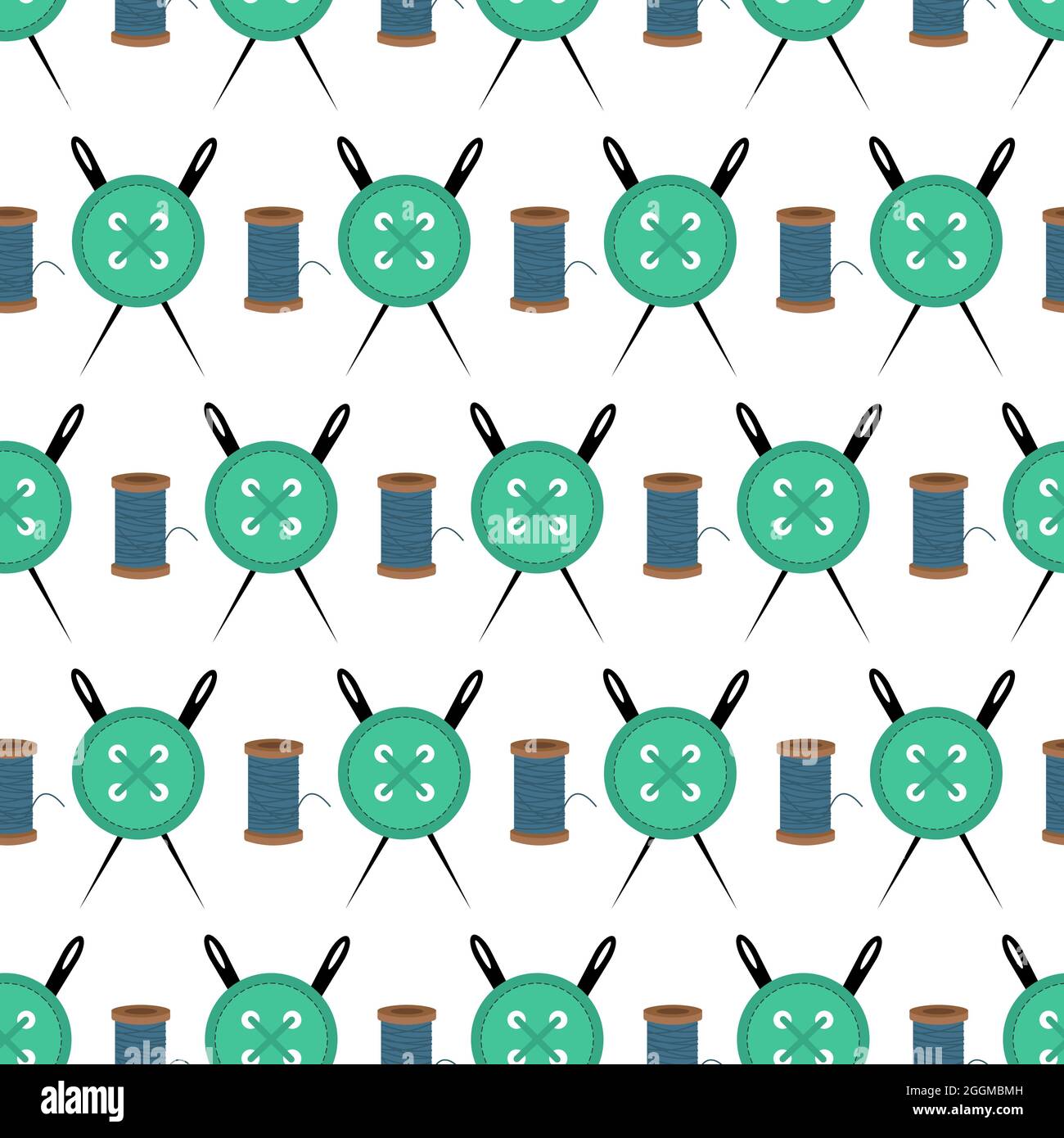 Pattern with buttons, needles and a spool of thread. Vector ...