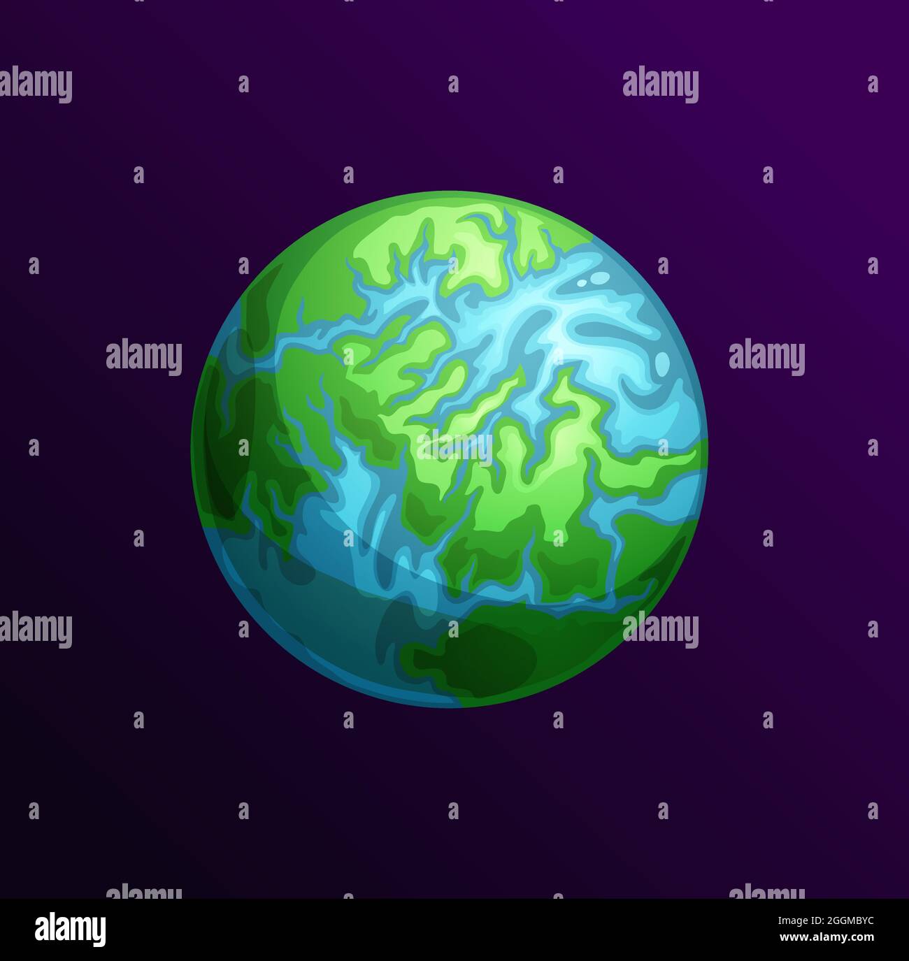 Eco planet with blue waters and green land isolated cartoon sphere ...