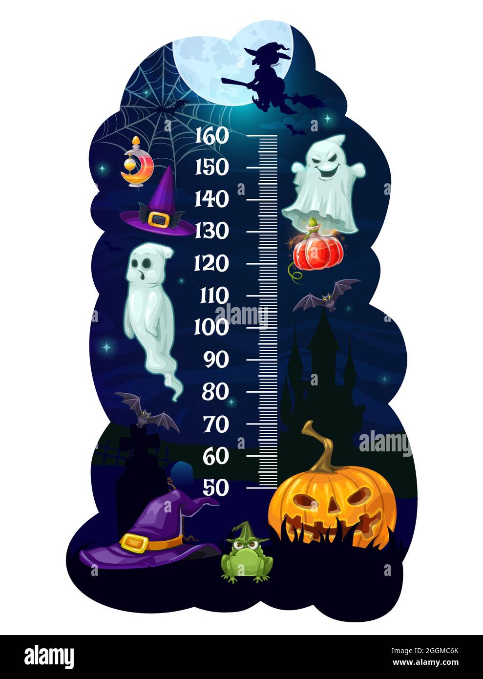 Kids height chart Halloween monsters growth measure meter. Cartoon ...