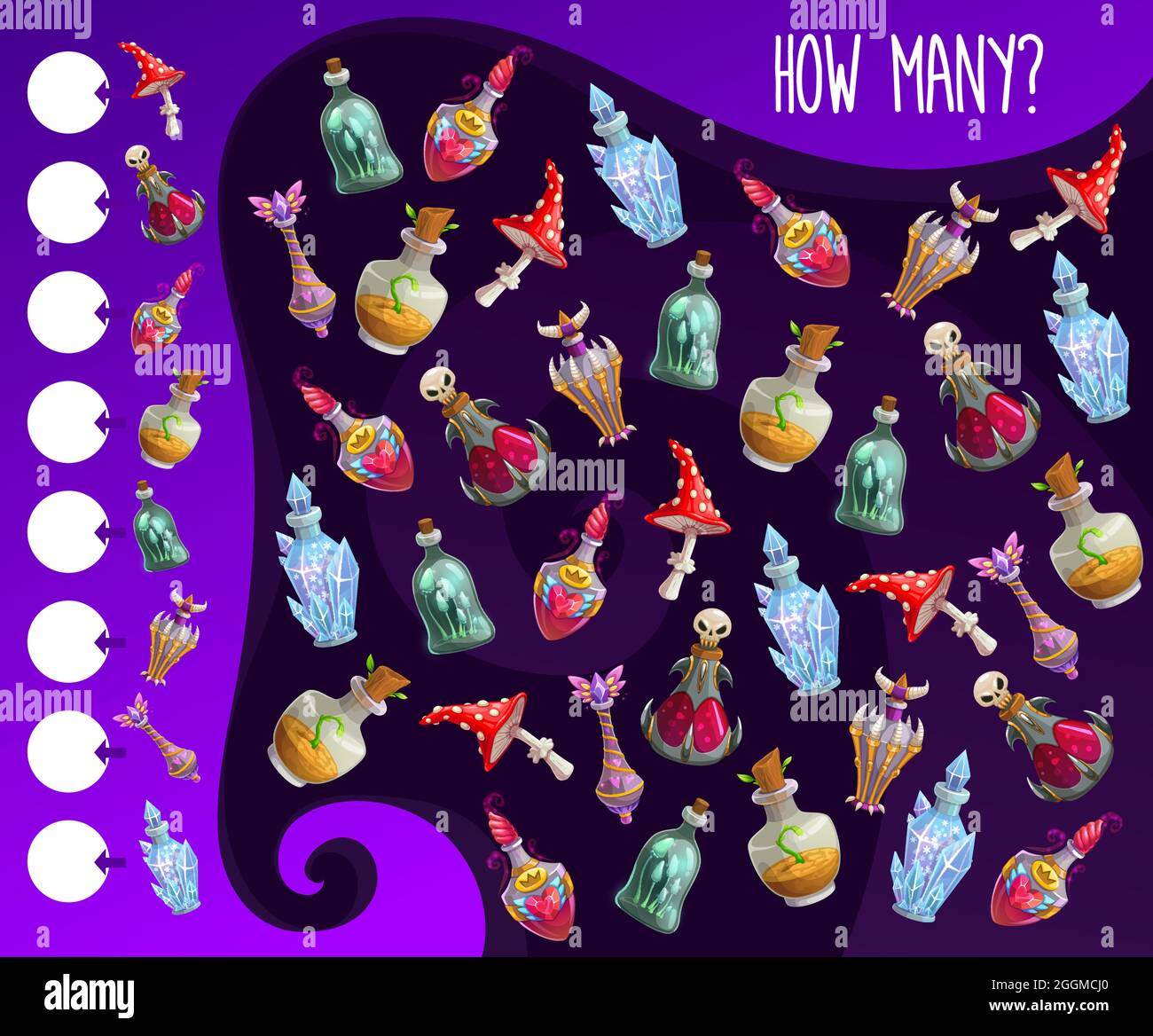 Kids counting game with magic potions bottles. Children educational ...