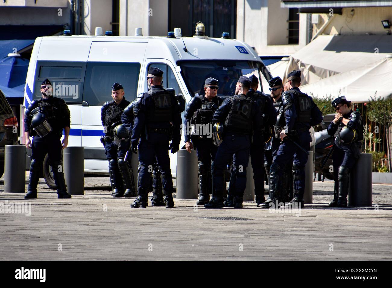 Marseille, France. 01st Sep, 2021. Police stand on guard during the ...