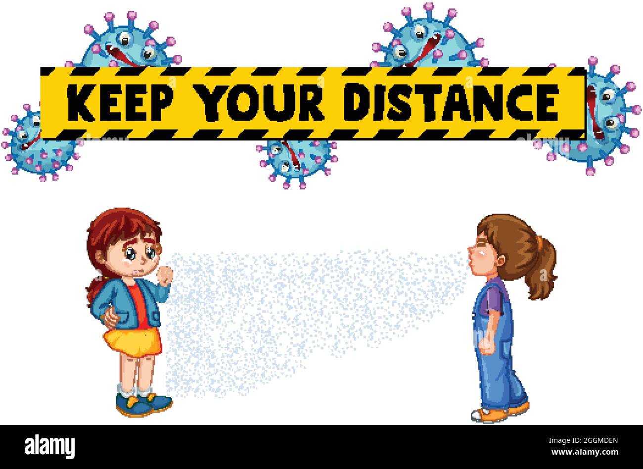 Keep your distance font in cartoon style with illustration Stock Vector ...
