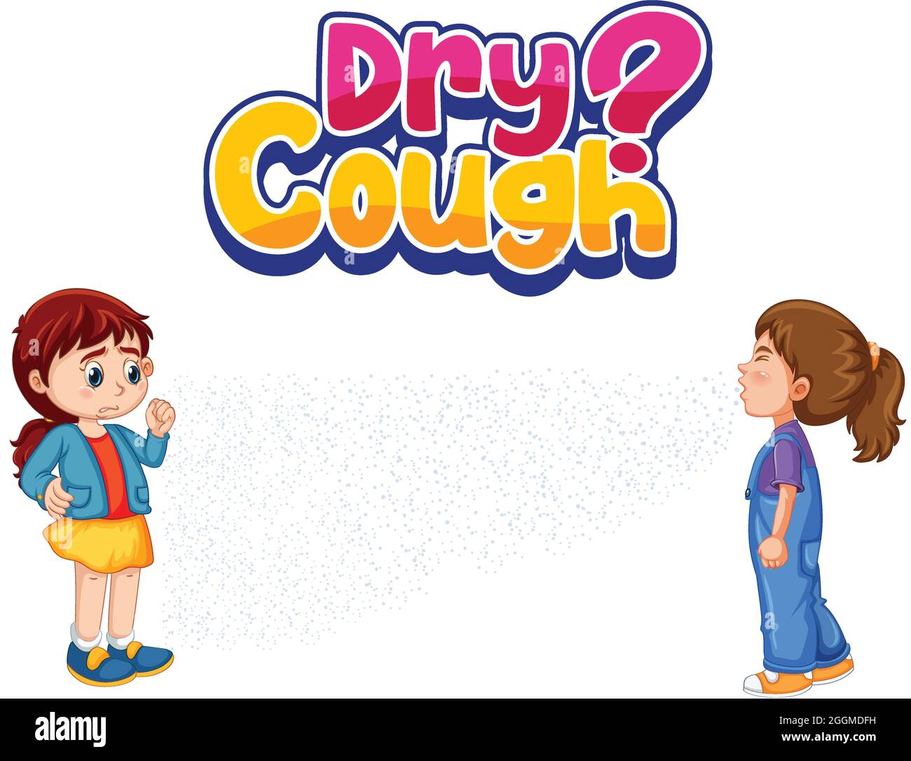 Dry Cough font in cartoon style with a girl look at her friend sneezing ...
