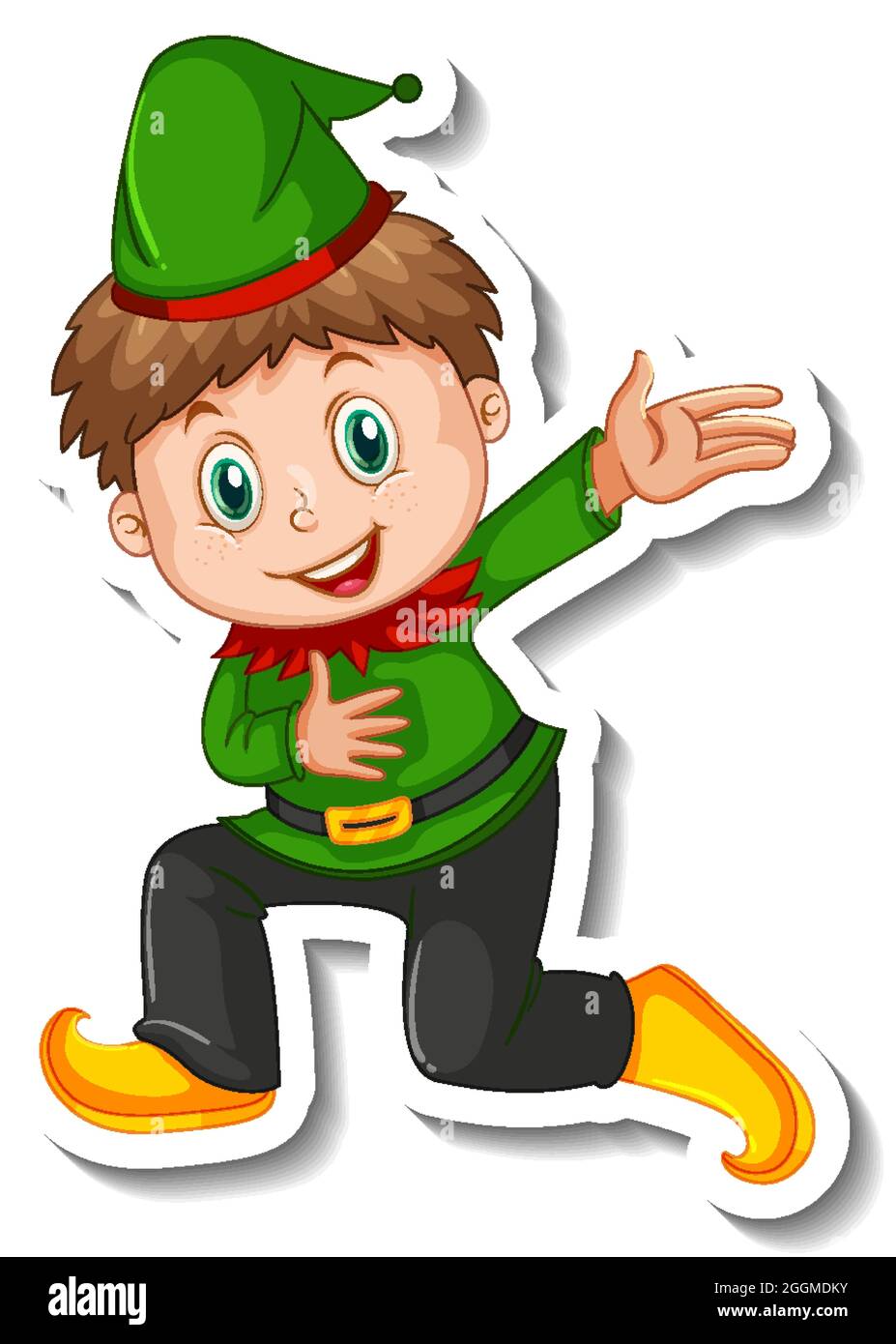 Sticker template with little elf cartoon character isolated ...