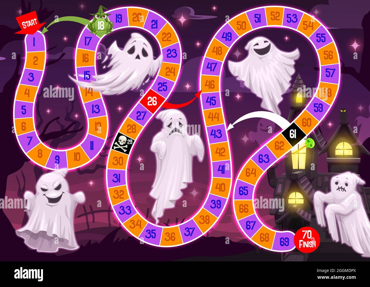 Kids Halloween board game with ghosts. Child playing activity, children ...