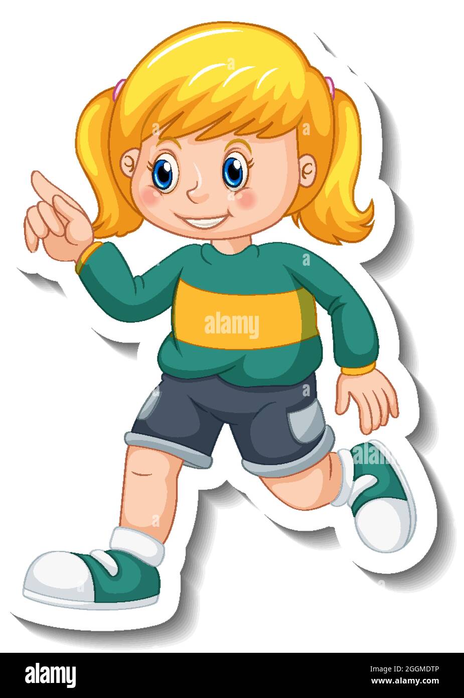 Sticker template with a girl in walking pose cartoon character isolated ...