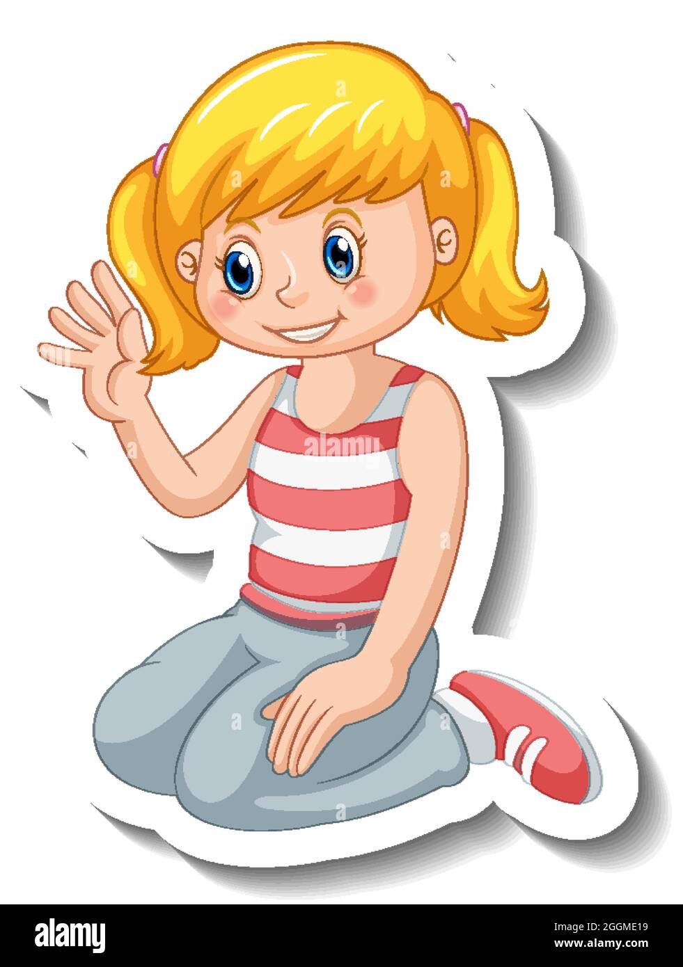 Sticker template with a girl cartoon character isolated illustration ...