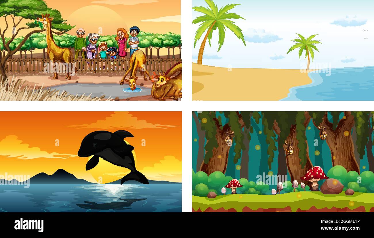 Four different nature horizontal scene illustration Stock Vector Image ...