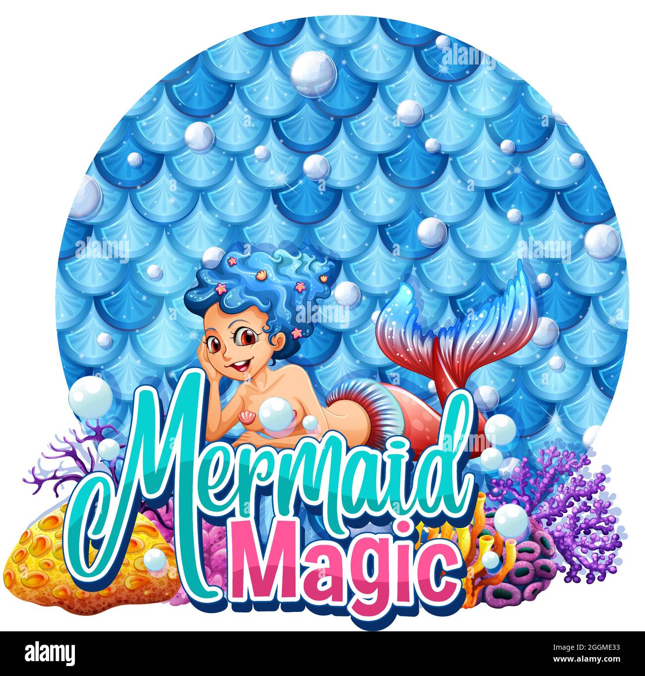 Beautiful mermaid carton character with blank pastel scales banner ...