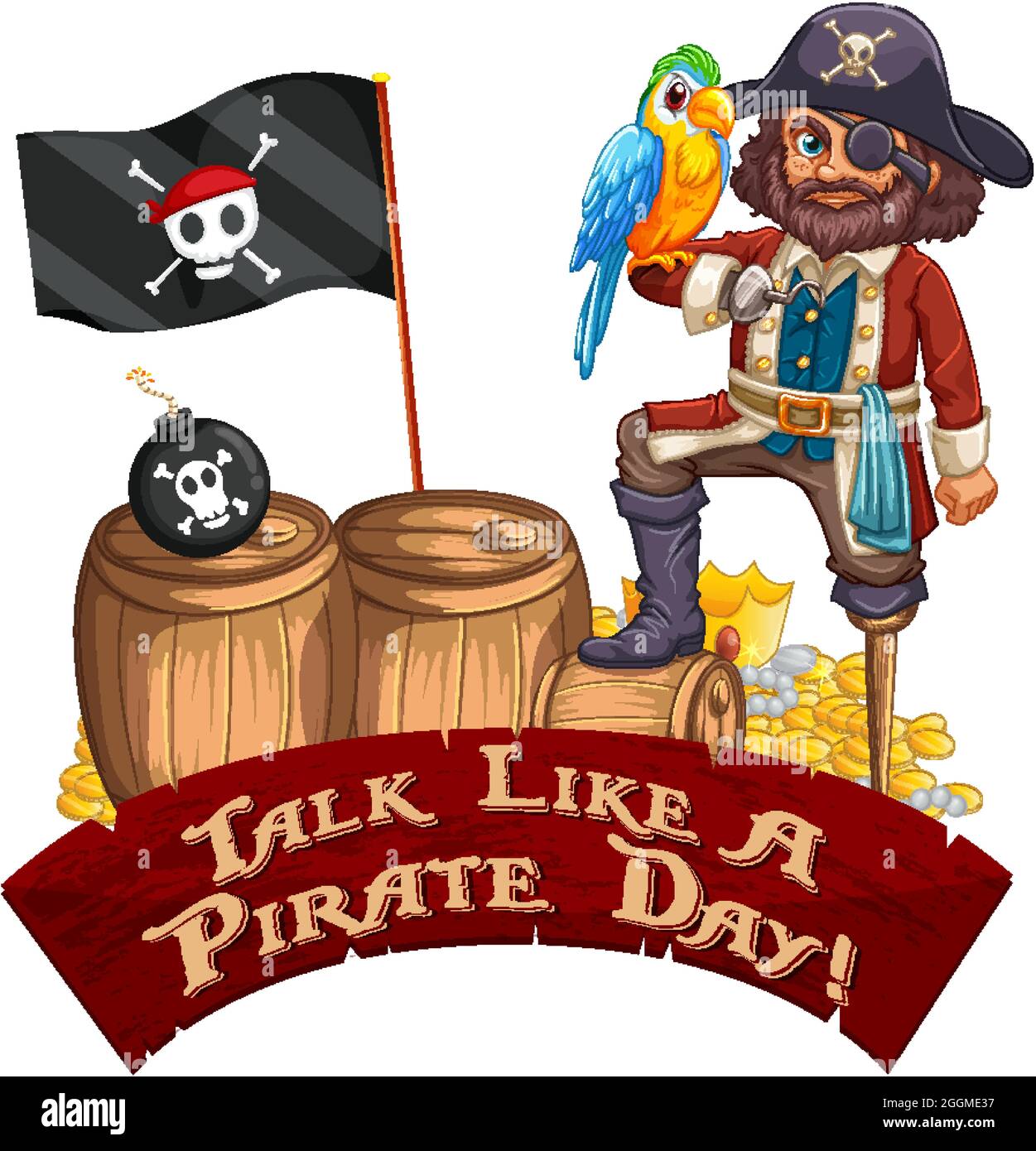 Talk Like A Pirate Day font banner with Pirate cartoon character ...
