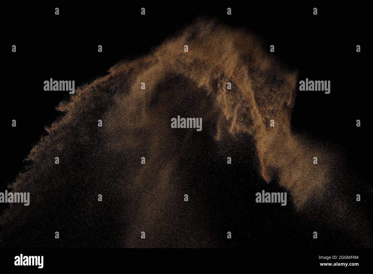 Sandy explosion isolated on black background. Abstract sand cloud Stock ...