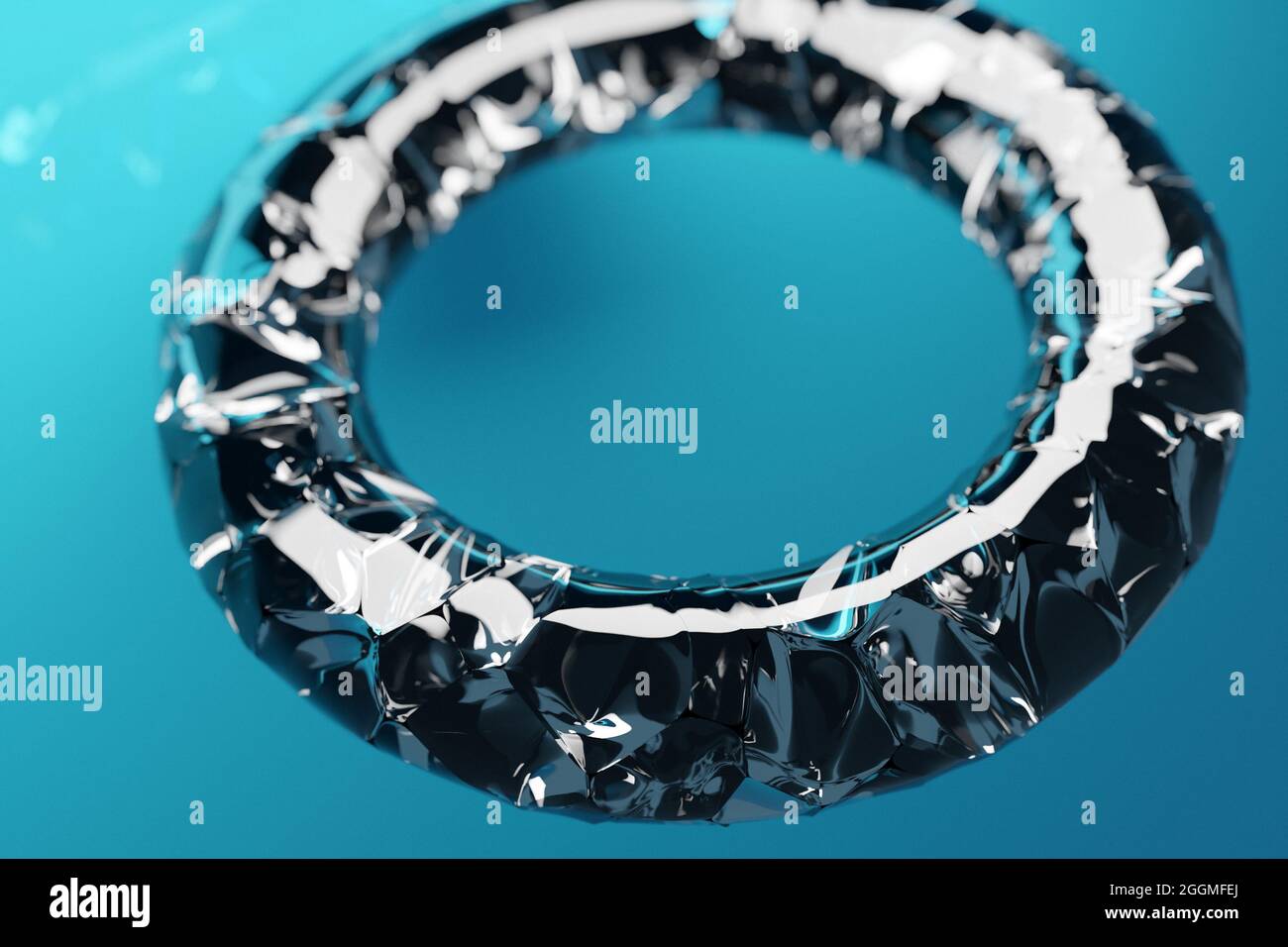 3D illustration of transparent glass ring on a blue background ...