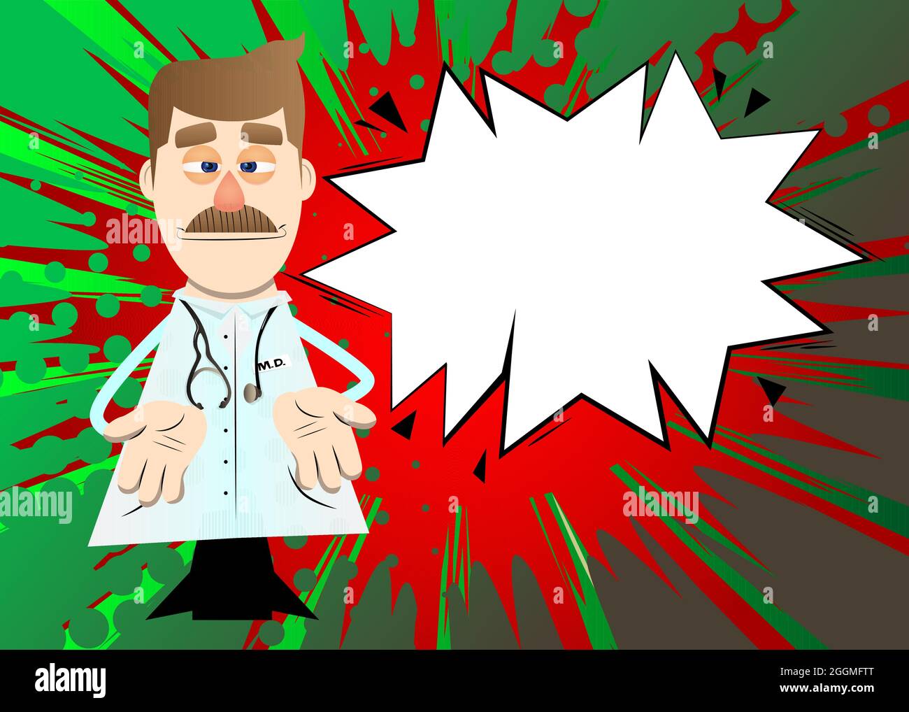 Funny cartoon doctor showing something with both hands or expressing ...