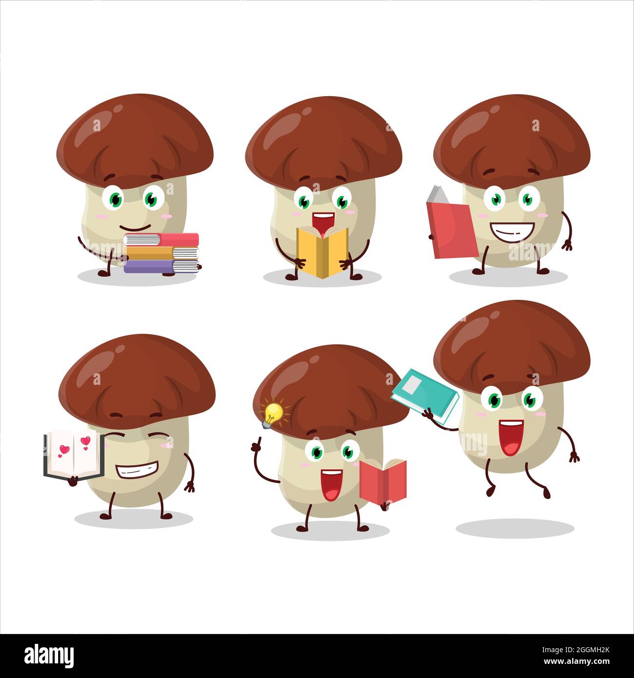 A picture of bolete cartoon character concept reading an amusing book ...