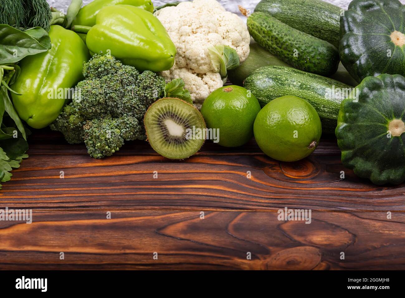 Variety of green vegetables and fruits. Healthy organic food Stock ...