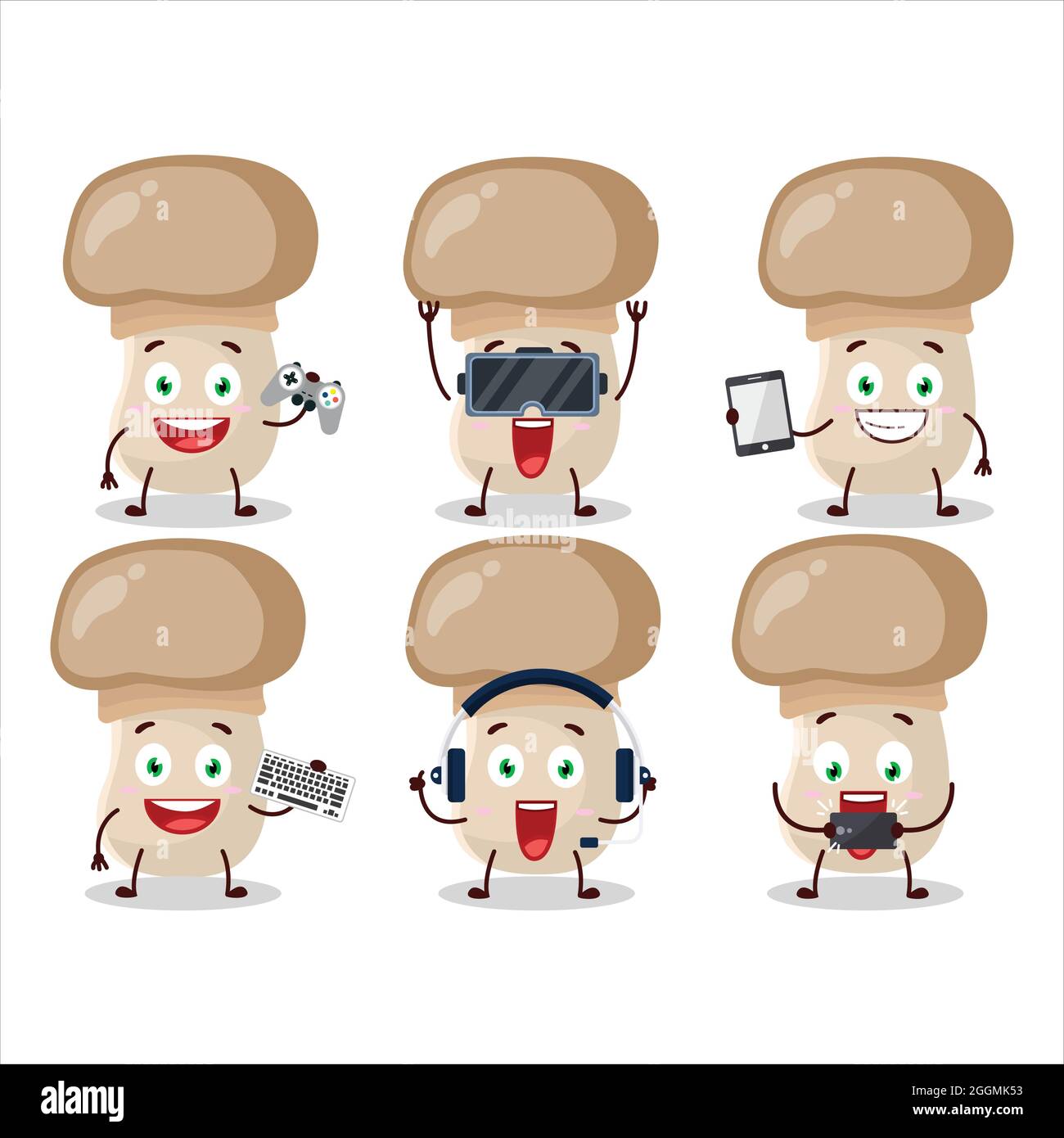 Button mushroom cartoon character are playing games with various cute ...