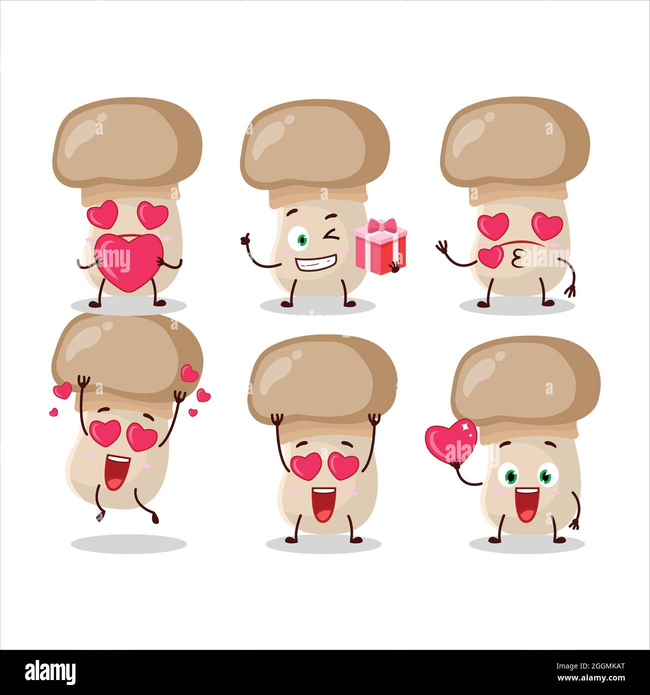 Button mushroom cartoon character with love cute emoticon. Vector ...