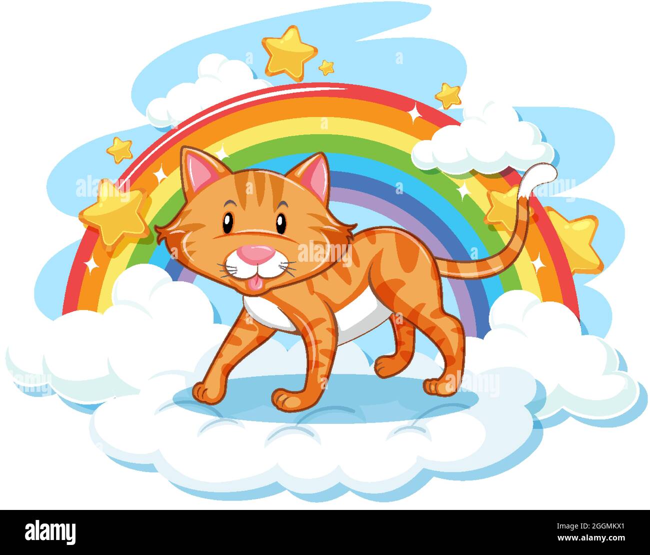 Cute cat on the cloud with rainbow illustration Stock Vector Image ...