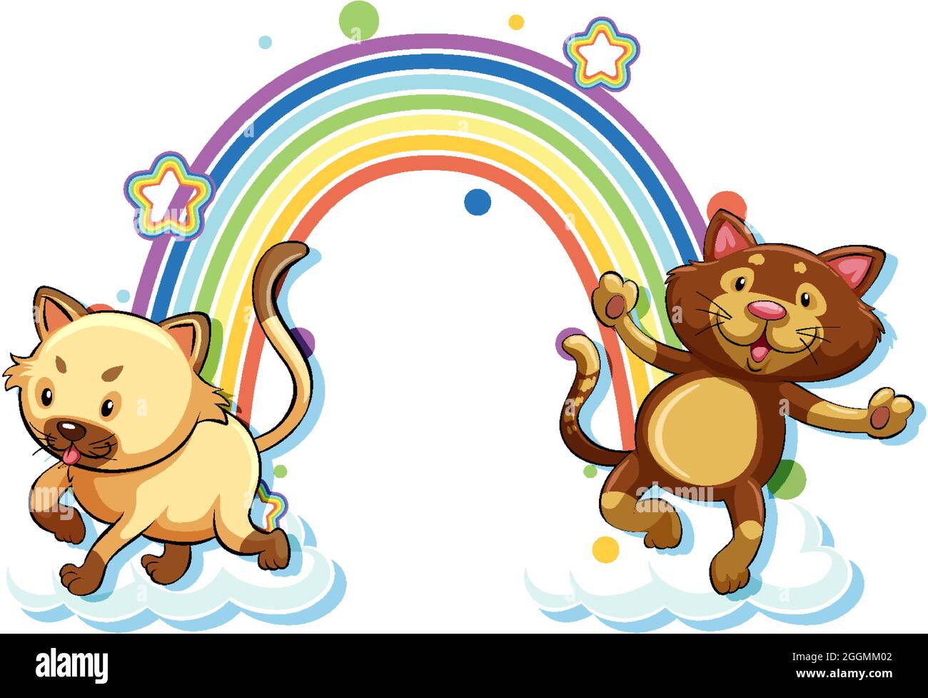 Two cats cartoon character with rainbow illustration Stock Vector Image ...