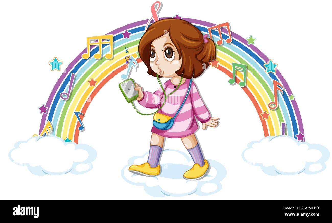 Girl with melody symbols on rainbow illustration Stock Vector Image ...